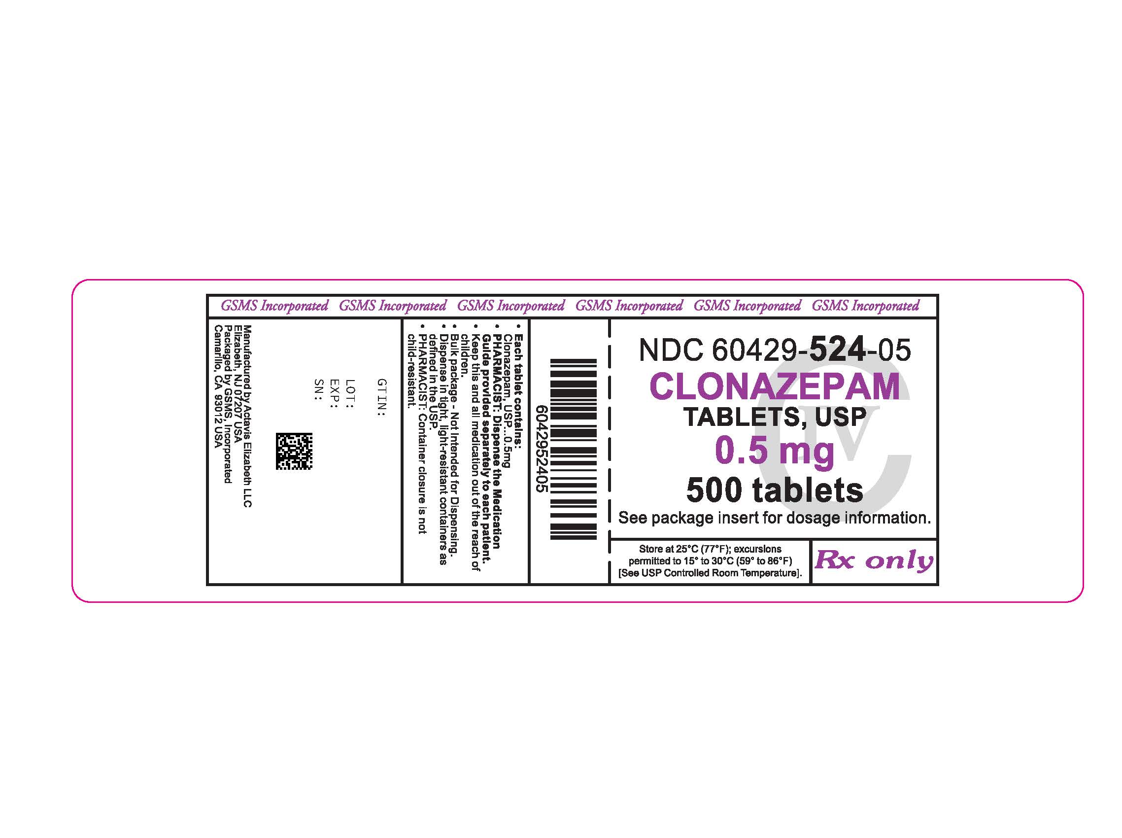 NDC 60429 525 45 Clonazepam Tablet Oral NDC 60429 525 45 Clonazepam Tablet Oral
